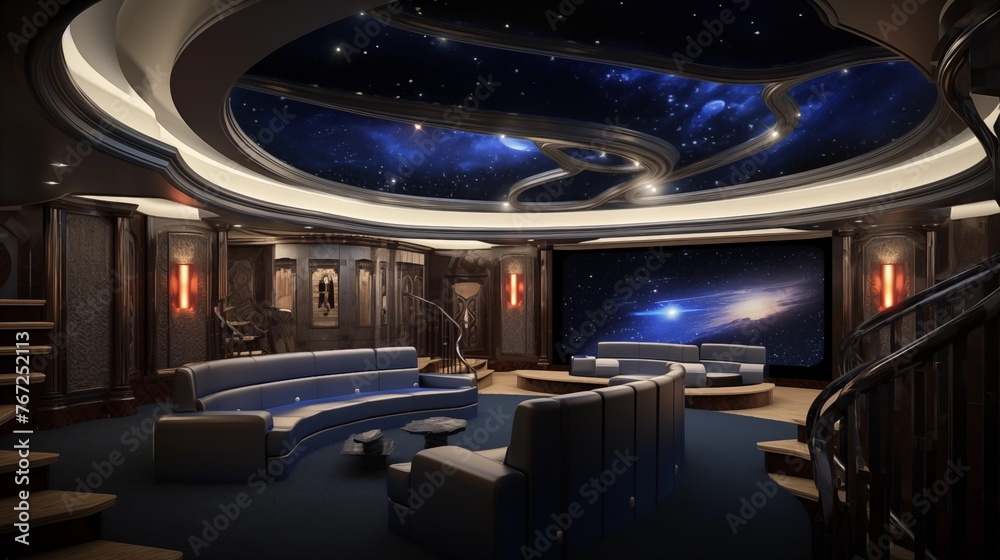 Underground home theater enclave with curved stadium seating starry ...