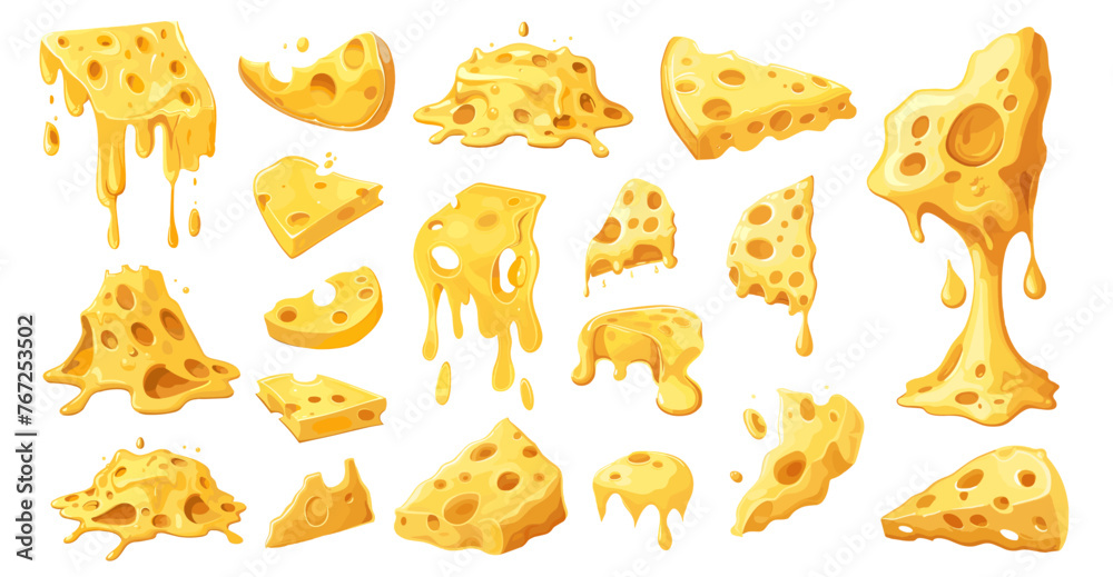 Melted cheese. Dripping cheese, hot mellow slices. Melt dairy product ...