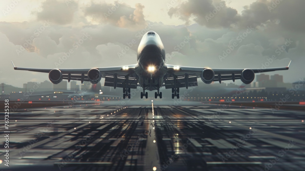 Passenger plane lifting off from the airfield, highlighting the size ...