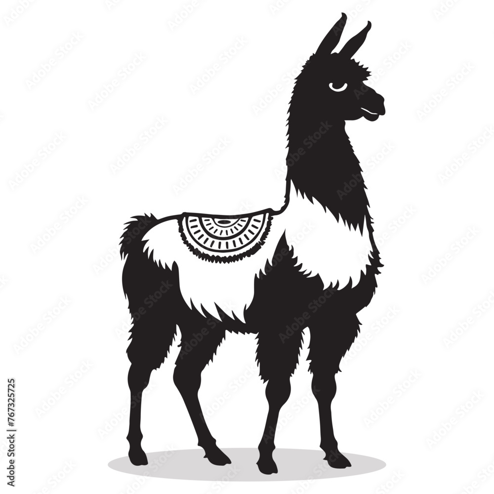 Llama silhouettes and icons. Black flat color simple elegant white ...