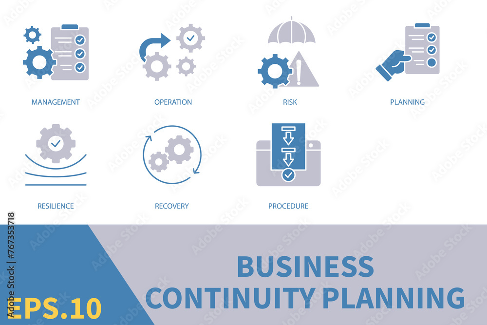Business continuity planning icons set . Business continuity planning ...