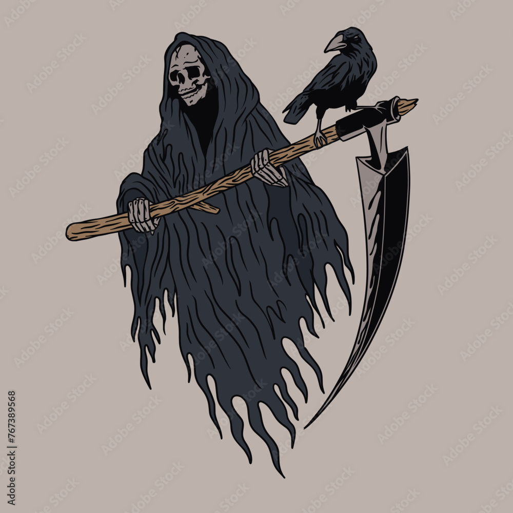 Grim Reaper Crow Vector Illustration Stock Vector | Adobe Stock