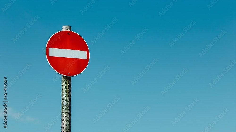 Generative AI : No entry for vehicular traffic. Road sign against blue ...