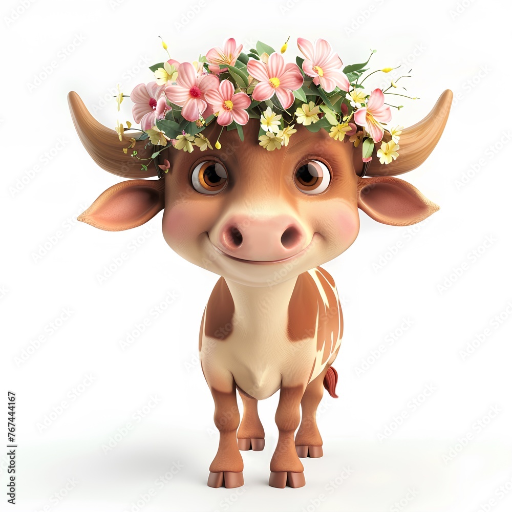 Super cute cow in red white shades with a flower wreath on her head ...
