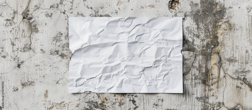 A white crumpled poster design with a glued paper placeholder. An ...