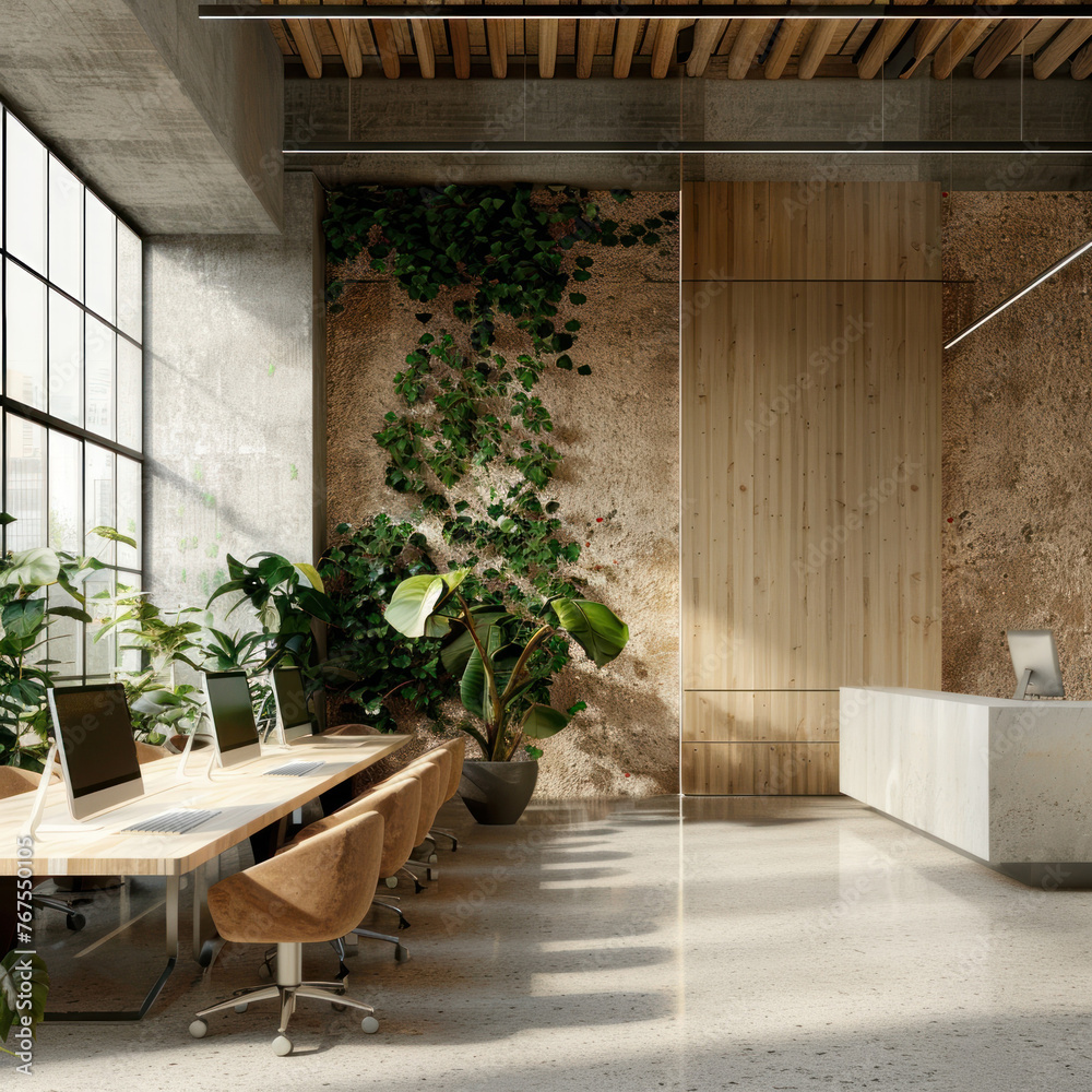 Eco-friendly office design highlighting calming rhythms with indoor ...