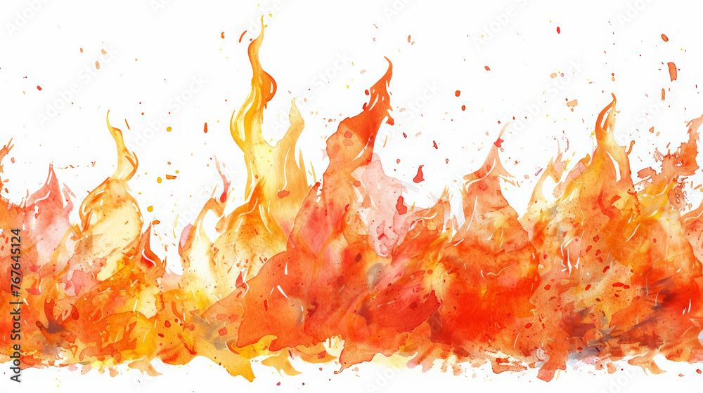Watercolor fire in a line on the bottom of the page Design template ...