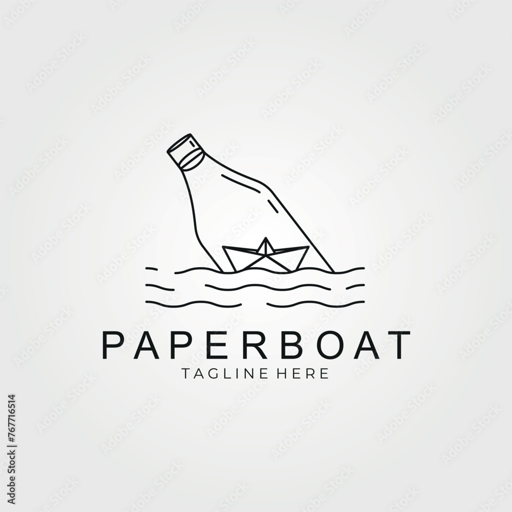 paper boat line art style, logo vector illustration, paper boat and ...