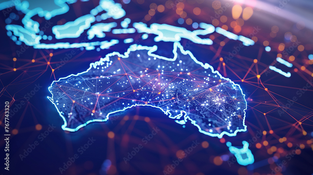 Digital map of Australia, concept of global network and connectivity ...