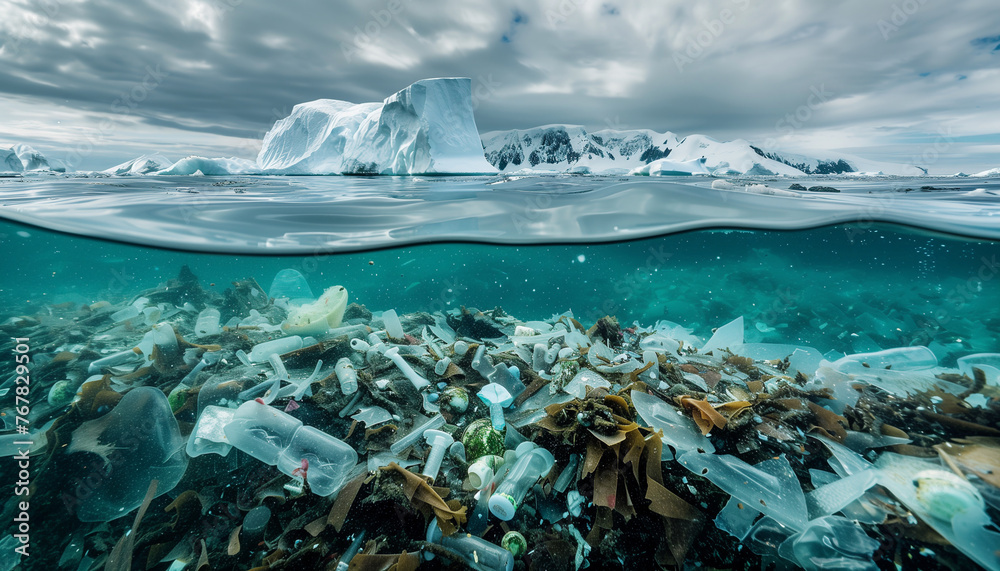 Beautiful underwater landscape cold Antarctic sea waters, icebergs with ...