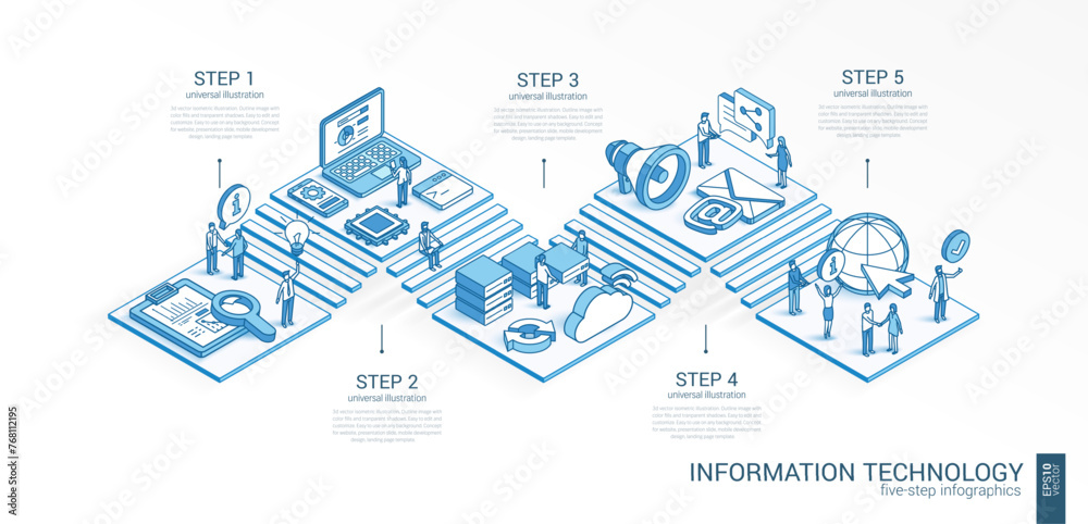 Information Technology isometric concept. Connected line 3d system ...