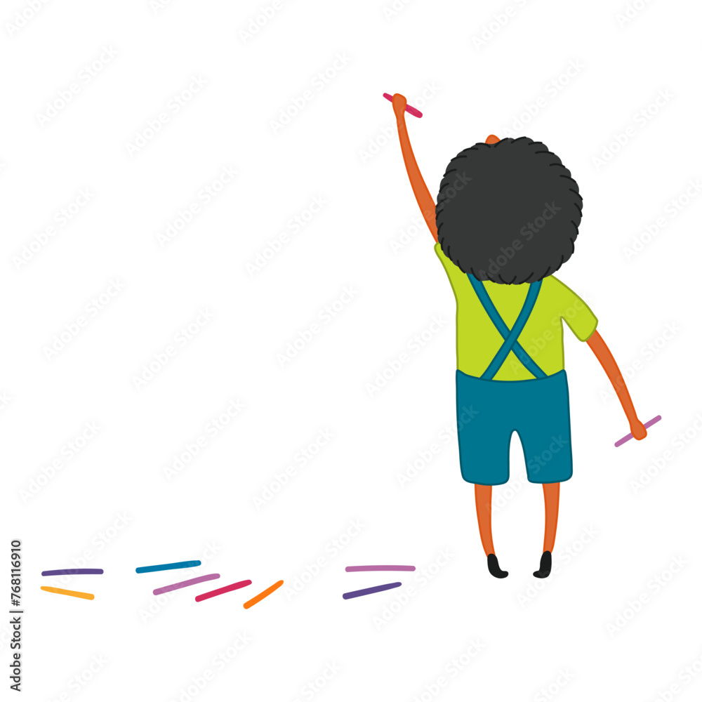 Cute black boy drawing with crayons hand drawn cartoon character ...