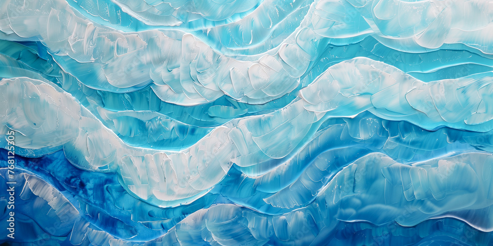 Ilustração Ocean waves blue, white, teal abstract art texture. Blue and ...
