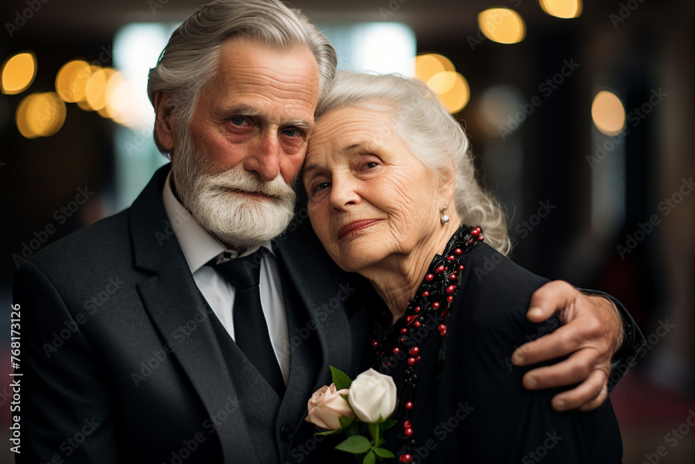 Death and funeral concept family mourning two people in cemetery ...