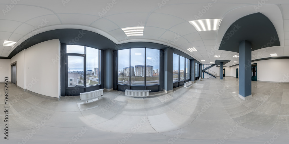 hdri 360 panorama view in empty modern hall with columns, doors and ...