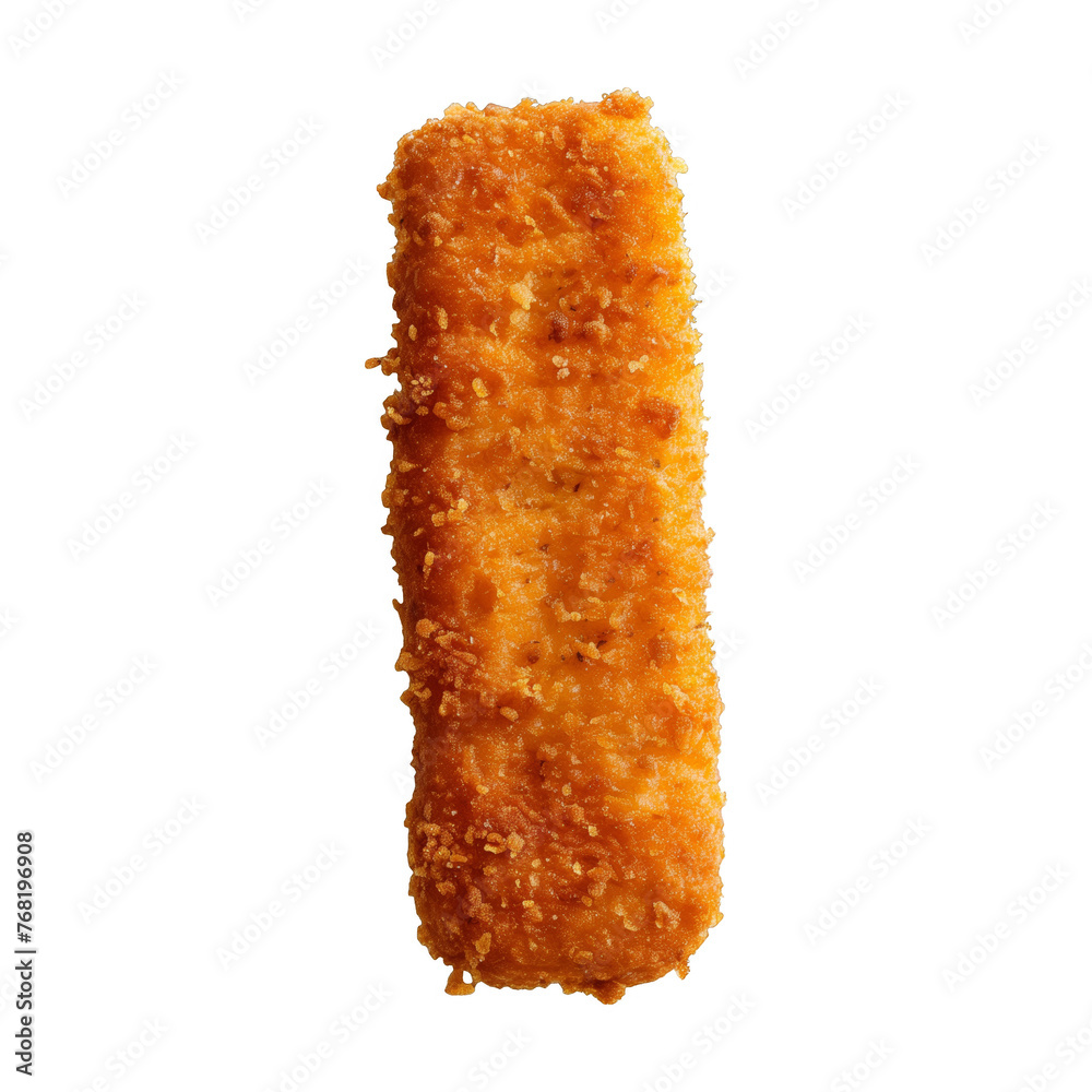 Piece of golden roasted breaded fish stick or fish-finger on a ...