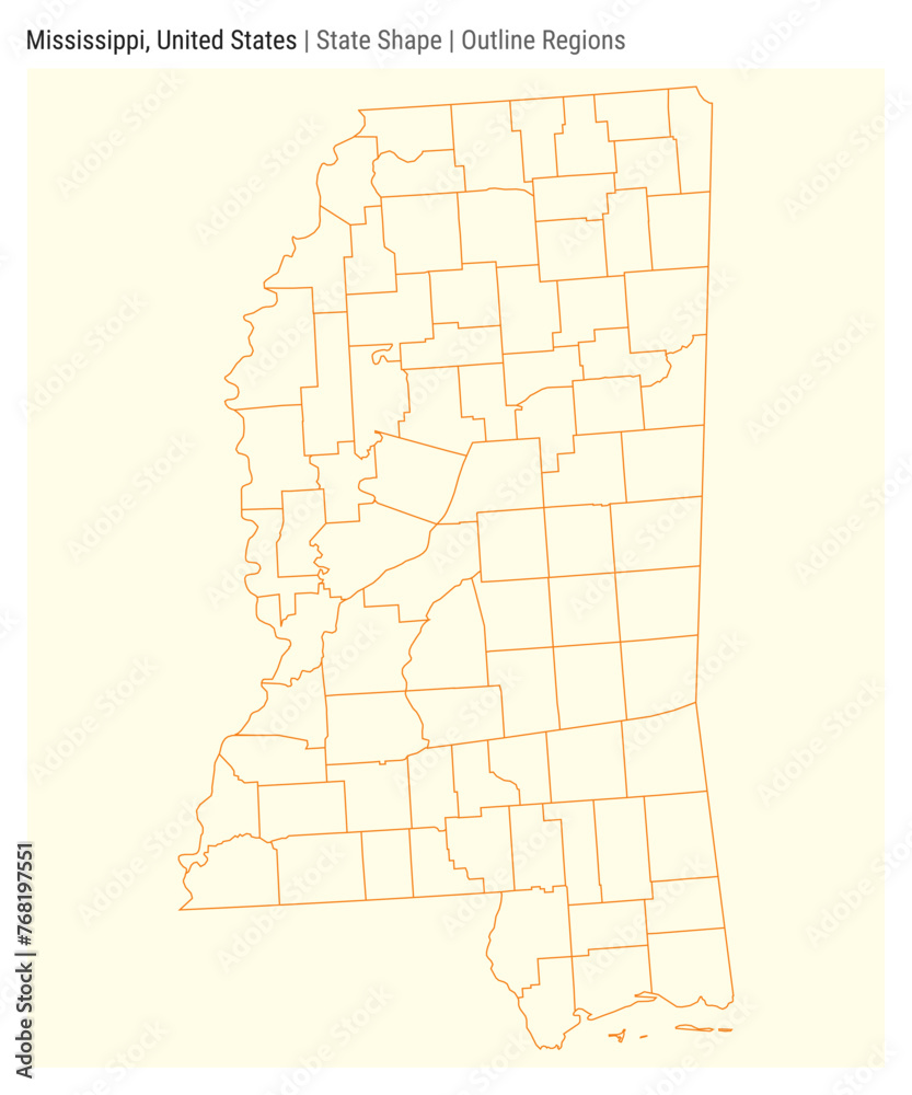 Mississippi, United States. Simple vector map. State shape. Outline ...