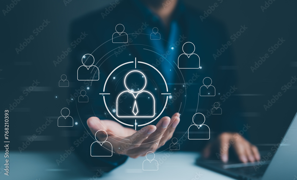 HR, Human Resources Targeting Concept in Business. Businessman use a ...