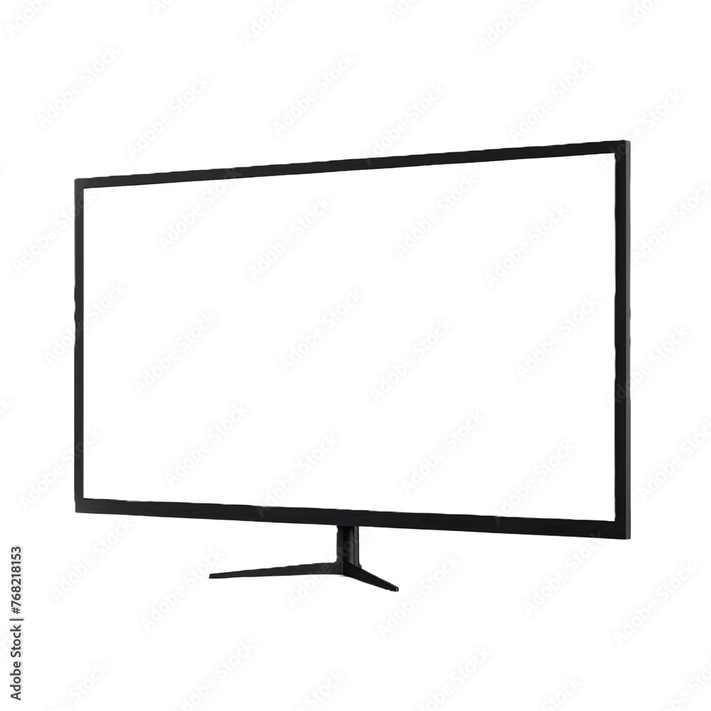 lcd monitor isolated on white, cutout of a large modern black TV with ...