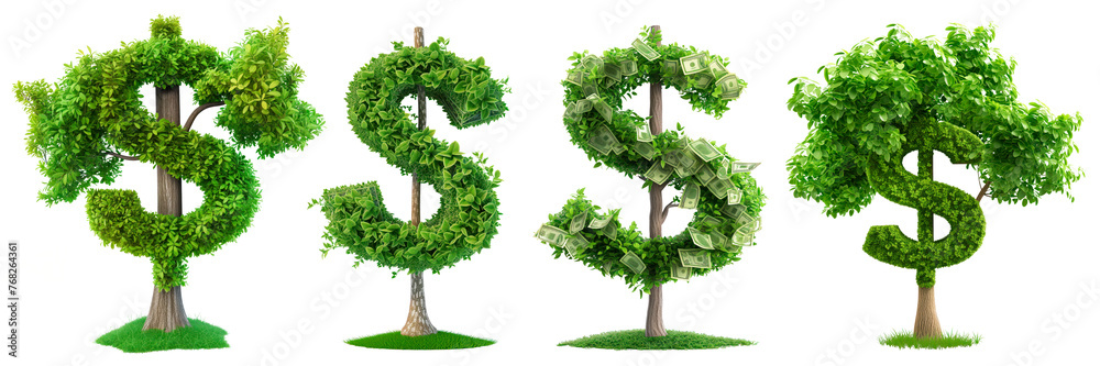 Illustration Stock Set of a trees with leaves in the shape of dollar ...