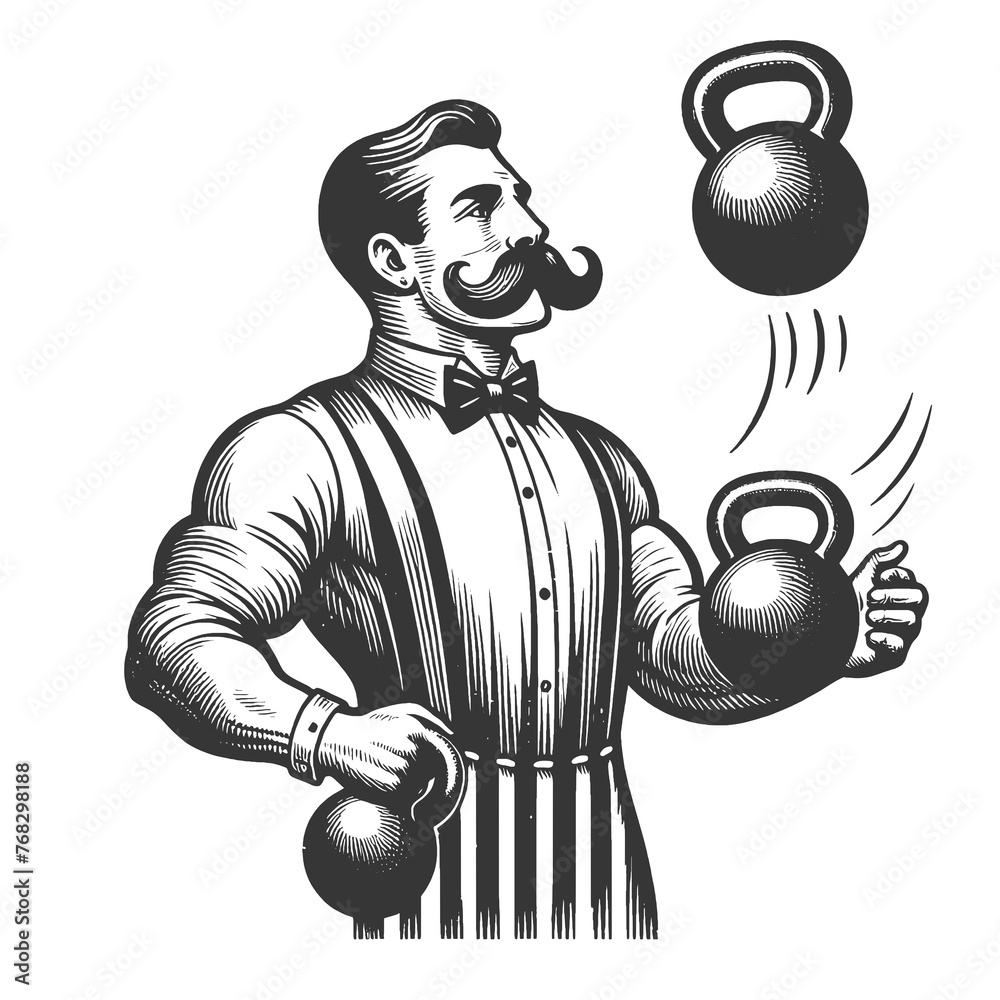 Circus strongman juggles kettlebells weight PNG illustration with ...