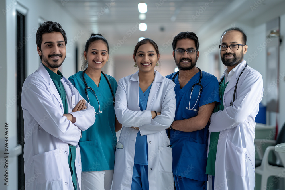 Photography of indian team of professional workers in a hospital. Stock ...