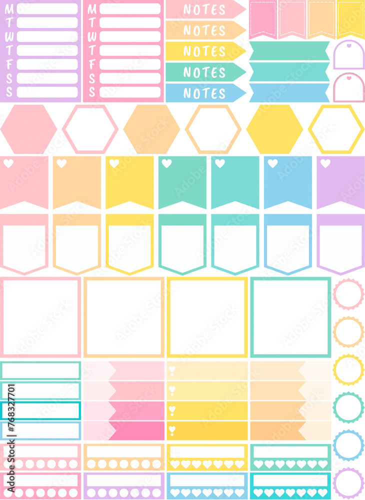 Vibrant rainbow planner stickers sheet PNG with transparent background ...