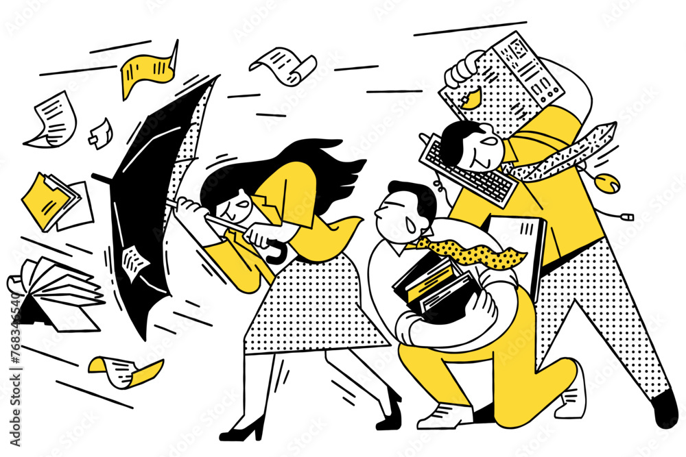 Office people workers find themselves bad and miserable day, metaphor ...