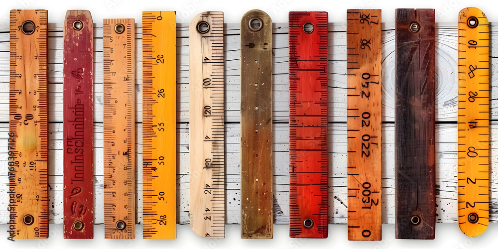 Collection of Metric and Imperial Rulers on White Isolated Background ...