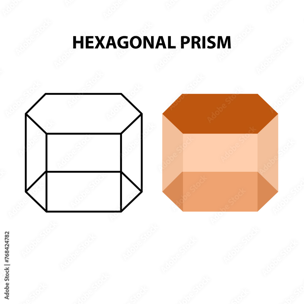 Hexagonal prism 3d geometric shapes Hexagonal prism. outline and color ...