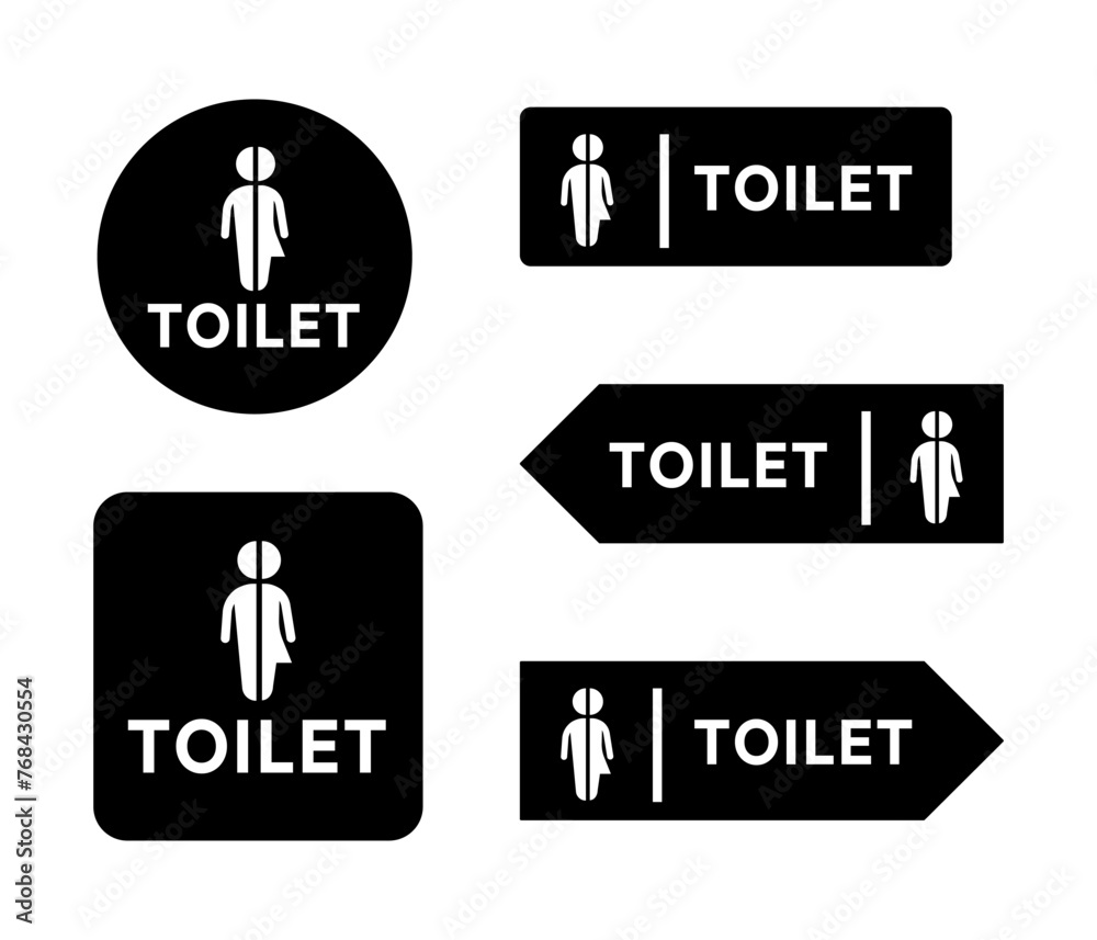 Toilet symbol set flat vector black color isolated on white background ...