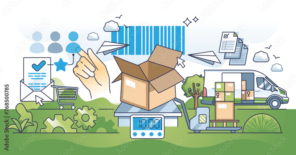 Order fulfillment in e-commerce business with fast shipping outline ...