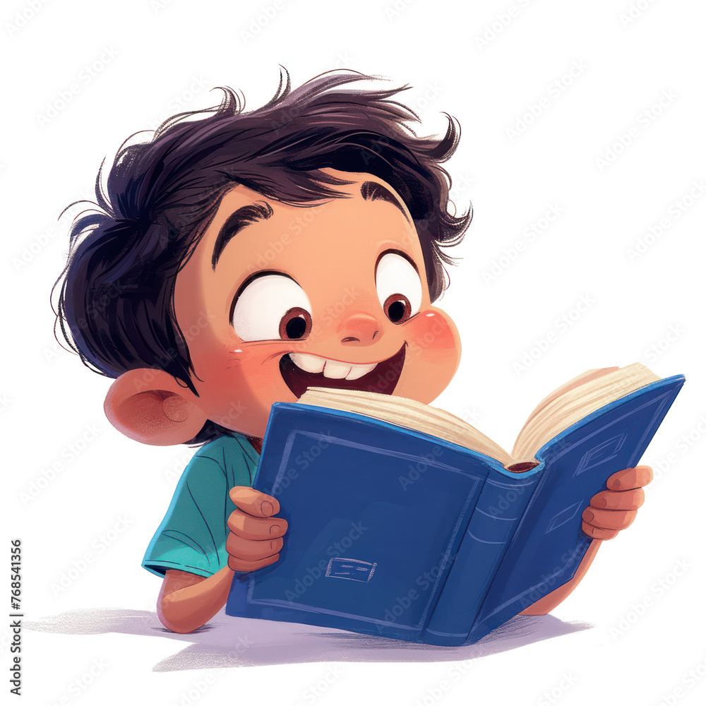 illustration of an Indian schoolboy reading a comic book isolated on ...