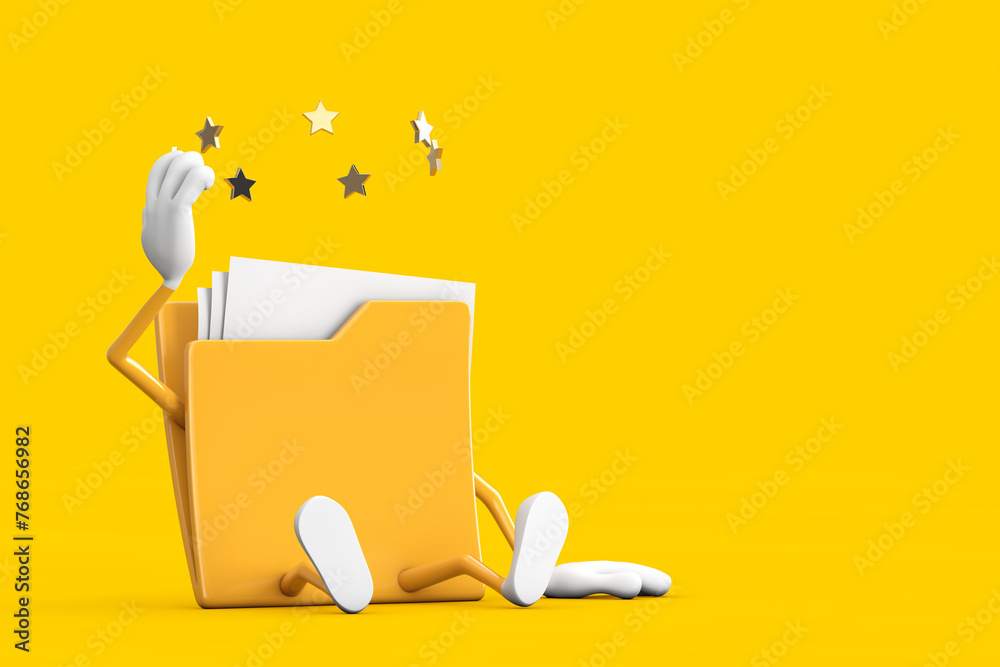Seated Yellow File Folder Icon Cartoon Person Character Mascot with ...
