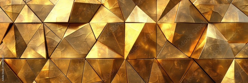 Gold Mosaic Tile Texture. Abstract Geometric Fluted Triangles of ...