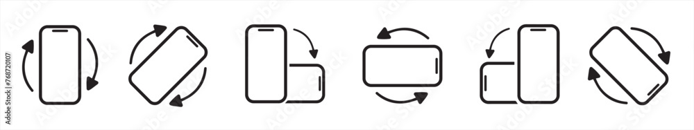 Rotate Mobile phone icon set in line style. Rotate smartphone icon ...