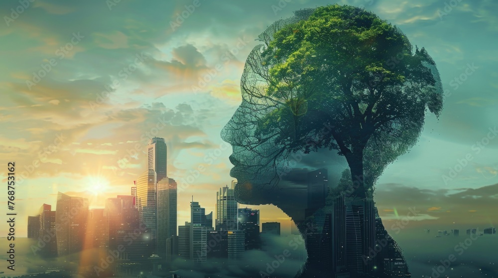 Sustainable environment concept. The image depicts human thinking ...