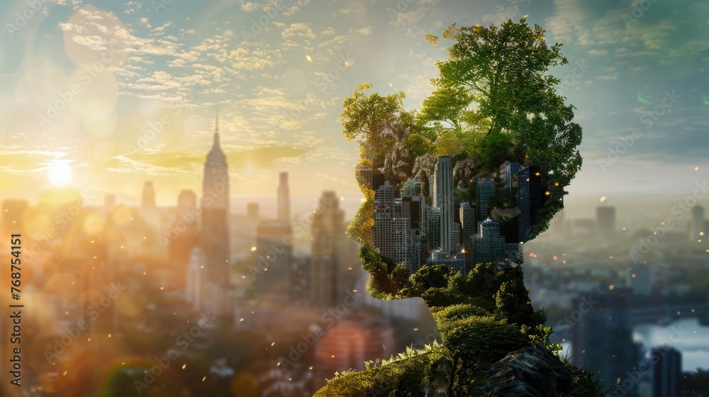 Sustainable environment concept. The image depicts human thinking ...