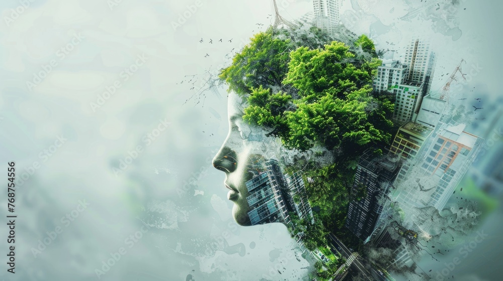 Sustainable environment concept. The image depicts human thinking ...