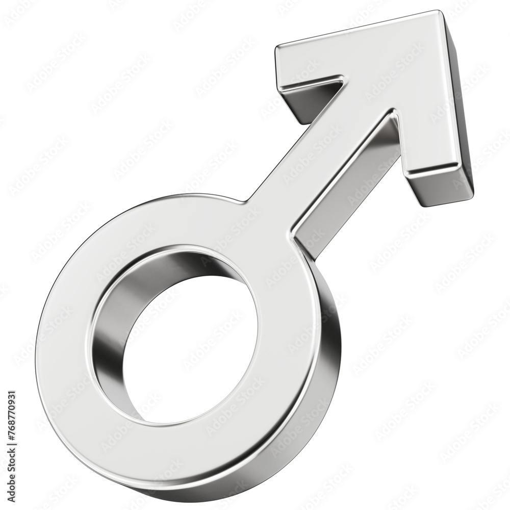 Male symbol 3d icon with chrome metal texture. Silver male sign ...