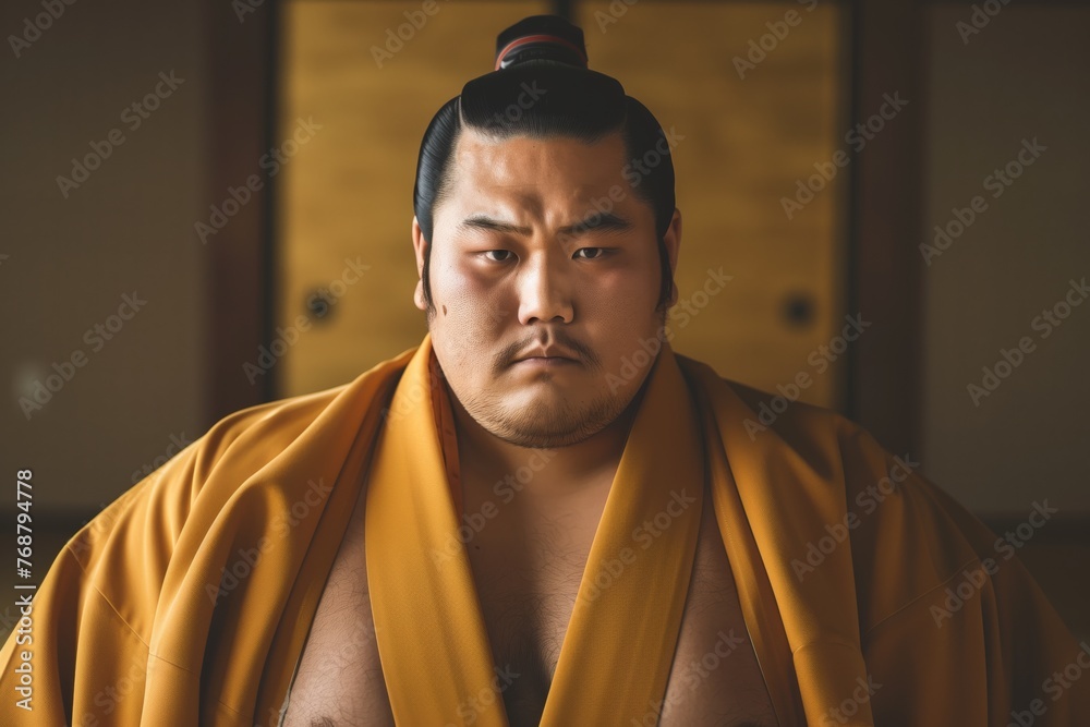 Foto de Stock sumo wrestler in traditional mawashi facing camera ...
