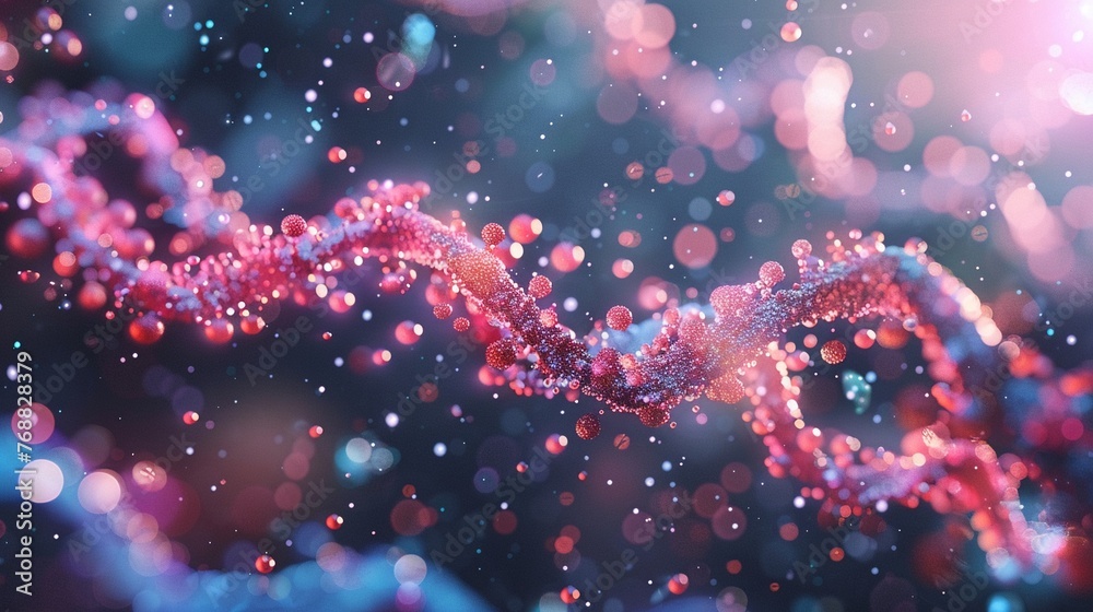 Protein synthesis animation, vibrant molecules, black background, wide ...