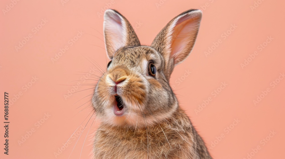A startled bunny with wide eyes and an open mouth presents a picture of ...