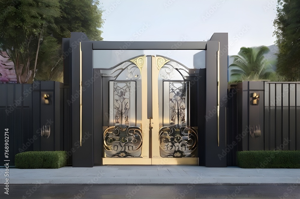 Main gate design of modern luxury house, black iron modern gate design ...