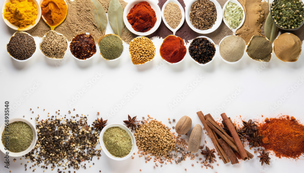 Various spice on isolated white background. Vibrant colors and rich ...