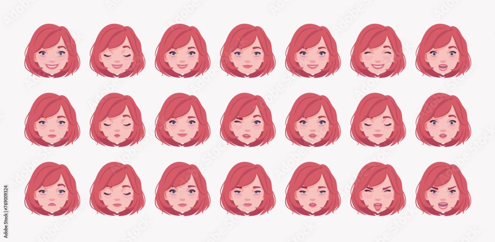 Stock-Vektorgrafik „Young red choppy bob haircut pale woman, attractive ...