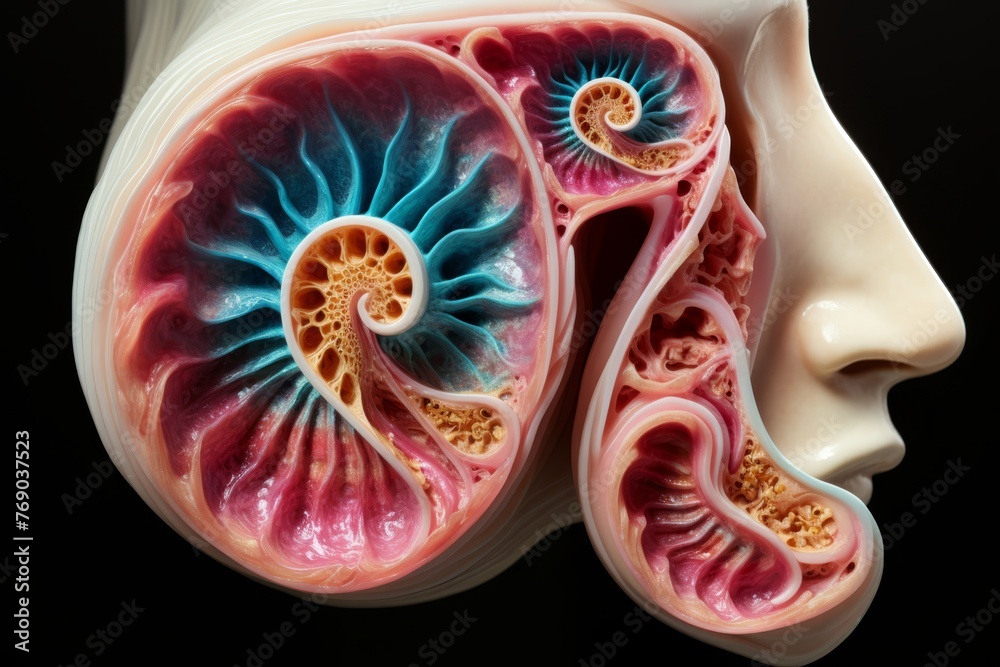 Human ear cross section anatomy on scientific background. Stock Photo ...