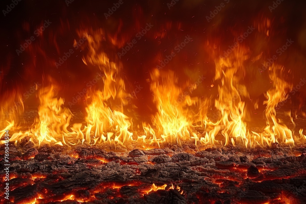 A fierce and expansive wildfire spreads over land, showing the massive ...