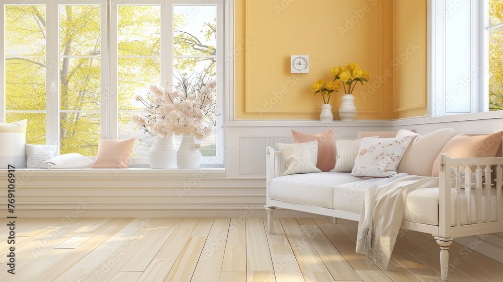 yellow virtual empty room background backdrop banner image with window ...