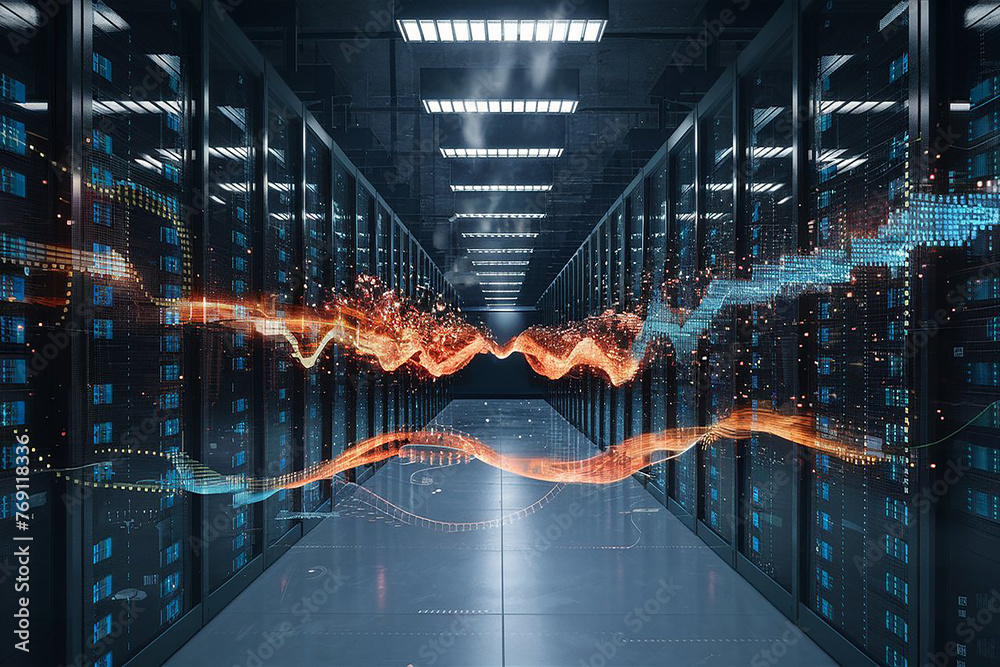 Contemporary Data Infrastructure Hub Housing Server Racks in Dimly Lit ...